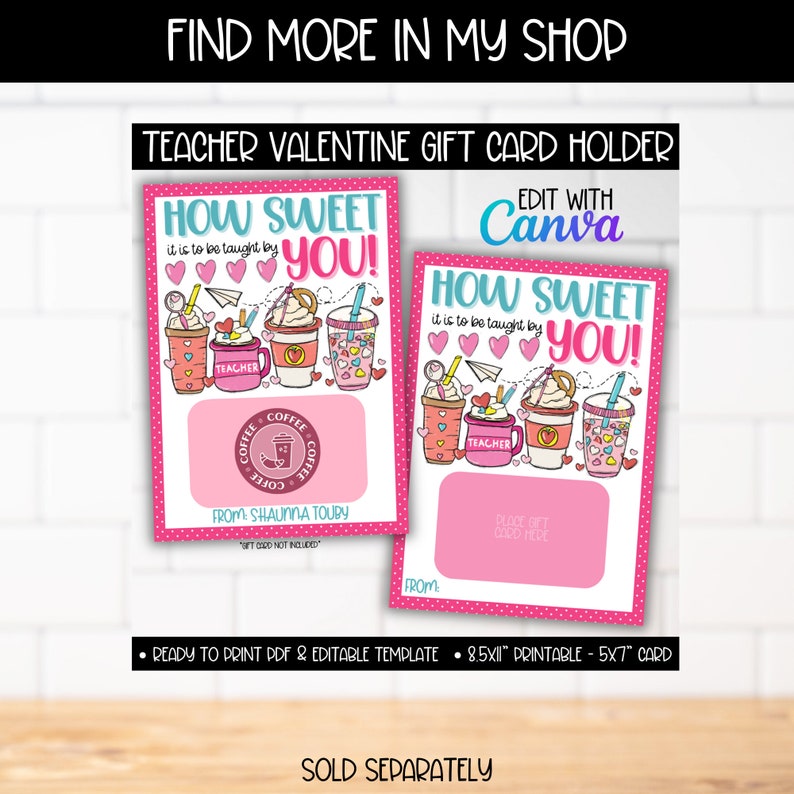Teacher Valentine's Day Gift Card Holder, Teacher Appreciation Coffee ...