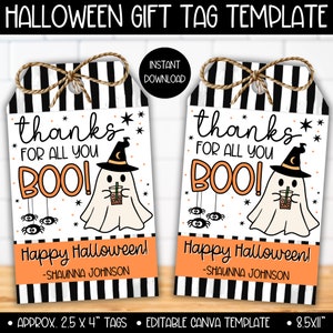 Halloween Coffee Ghost Gift Tags, Fall Thanks for All You Do Tag, Boo ...