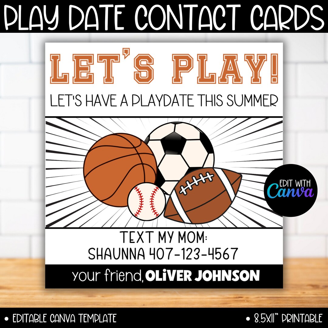 Let's Play Sports Playdate Cards Boys, Keep in Touch Cards, End School ...