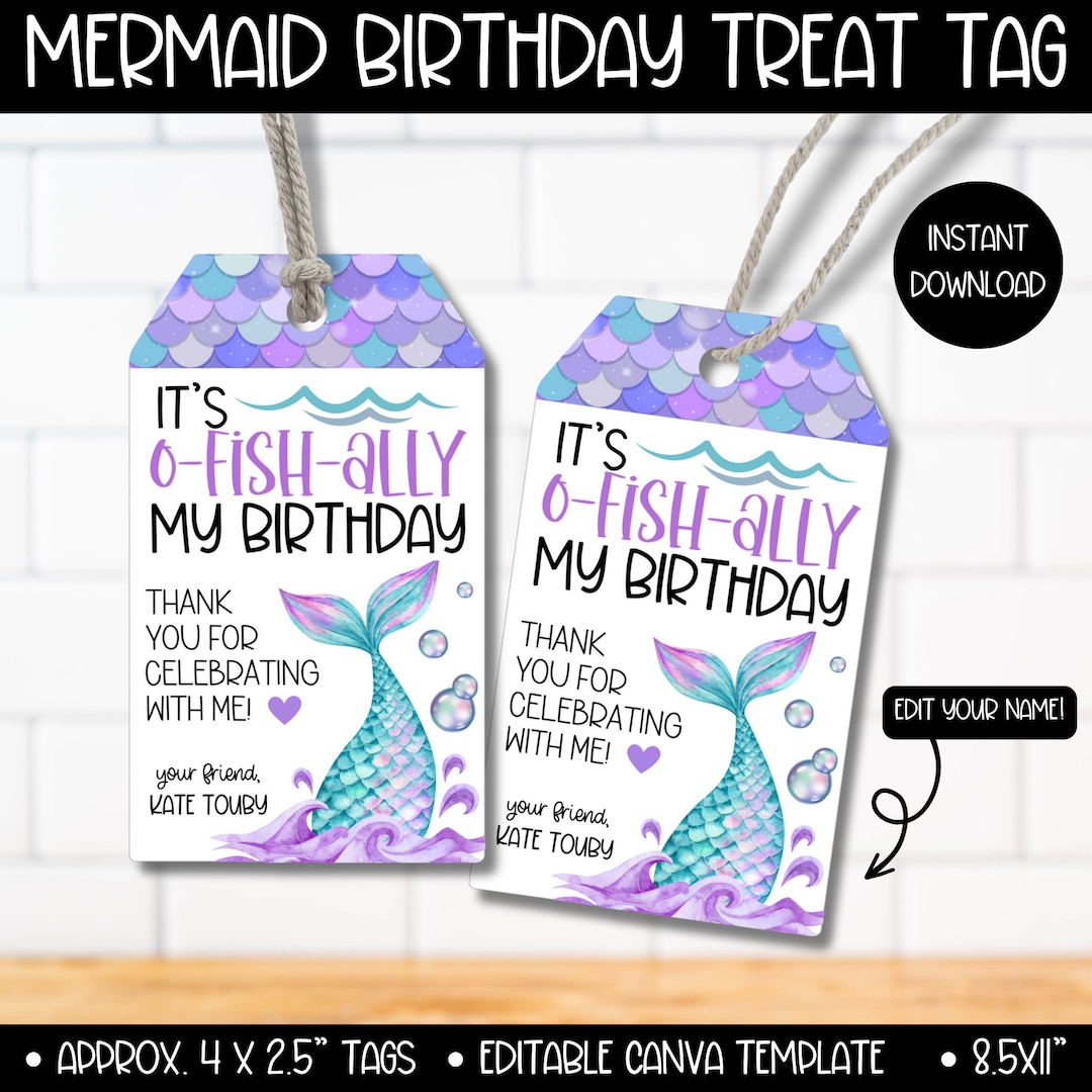 O-fish-ally Mermaid Birthday Party Treat Favor Tag, O-fish-ally One ...