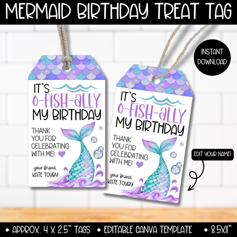 O-fish-ally Mermaid Birthday Party Treat Favor Tag, O-fish-ally One ...