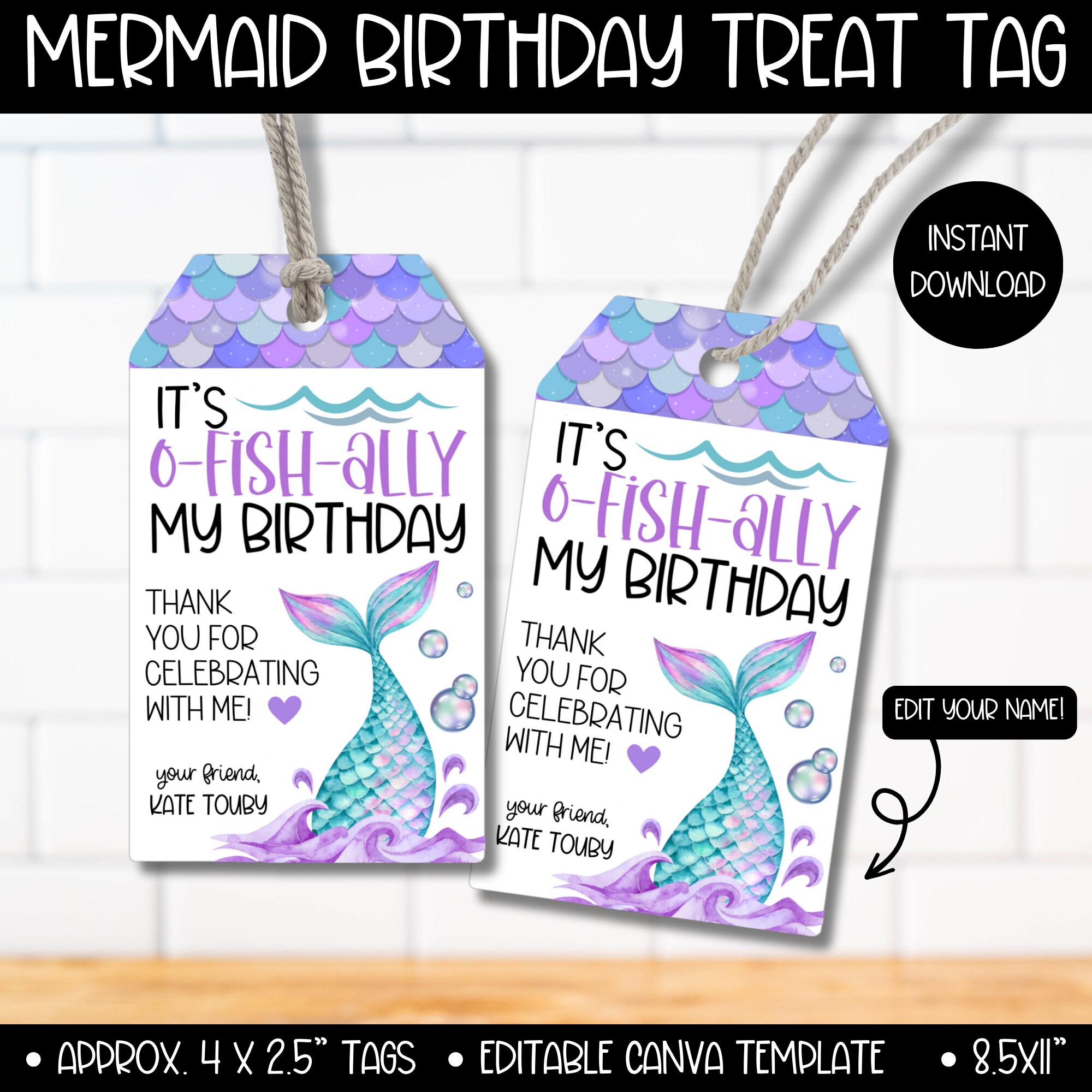 O-fish-ally Mermaid Birthday Party Treat Favor Tag, O-fish-ally One ...