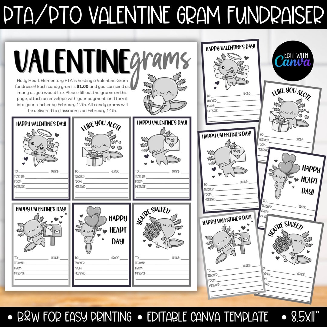 Valentine's Day Axolotl Candy Lollipop Gram Tag Printable PTA PTO ...