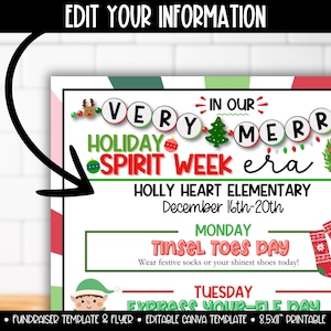 Editable Holiday School Spirit Week Era Theme Calendar Flyer, PTA PTO ...