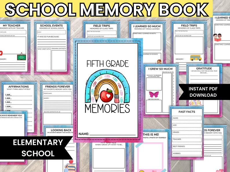 Fifth Grade Memory Journal | 5th Grade Memory Book | Elementary School ...