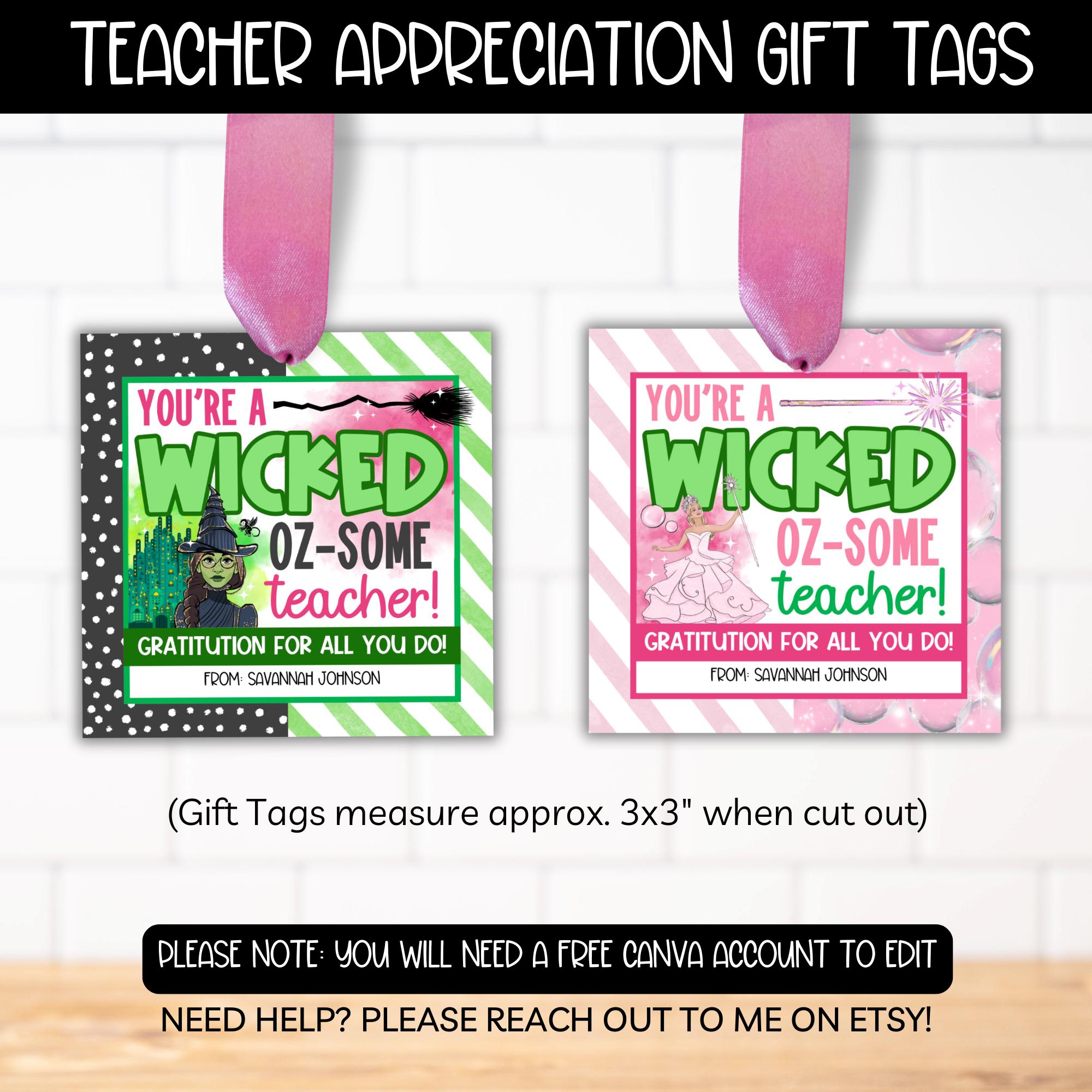 Wicked Teacher Appreciation Week Theme Gift Tags Canva Template, Oz ...