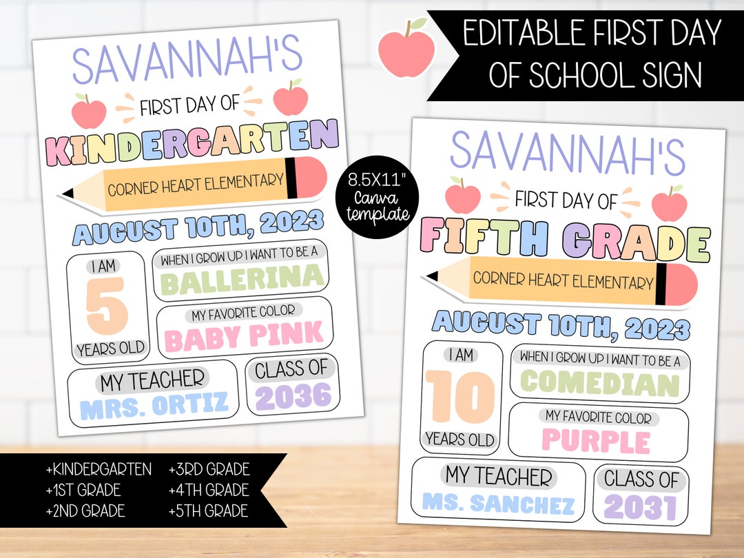 First Day of School Editable Printable Sign | Canva Template First Day ...