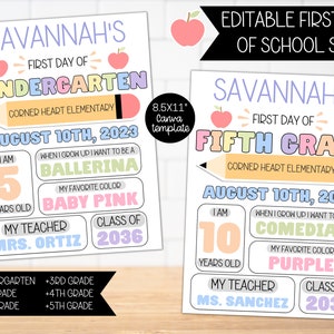 First Day of School Editable Printable Sign | Canva Template First Day ...