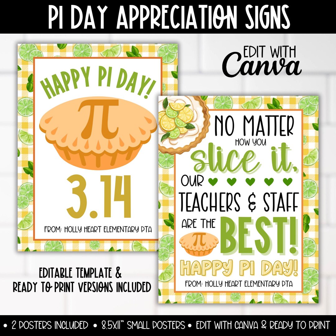 Editable Pi Day 3.14 Teacher Appreciation Printable Sign Posters ...
