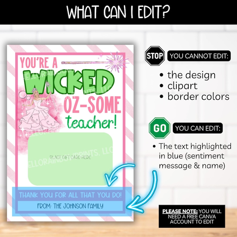 Wicked Teacher Appreciation Week Theme Gift Card Holder Canva Template ...