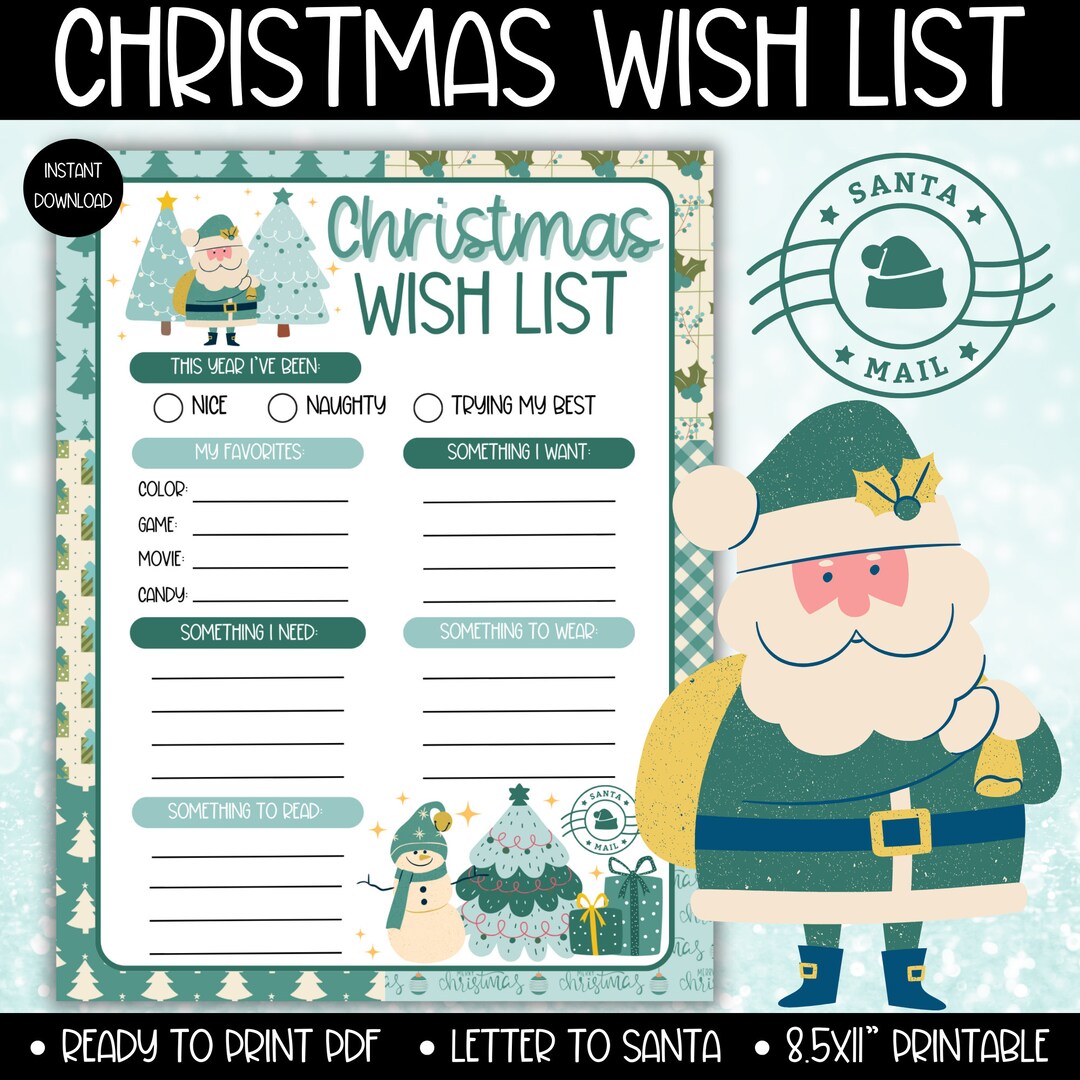 Blue Green Christmas Letter to Santa Wish List Activity Craft ...