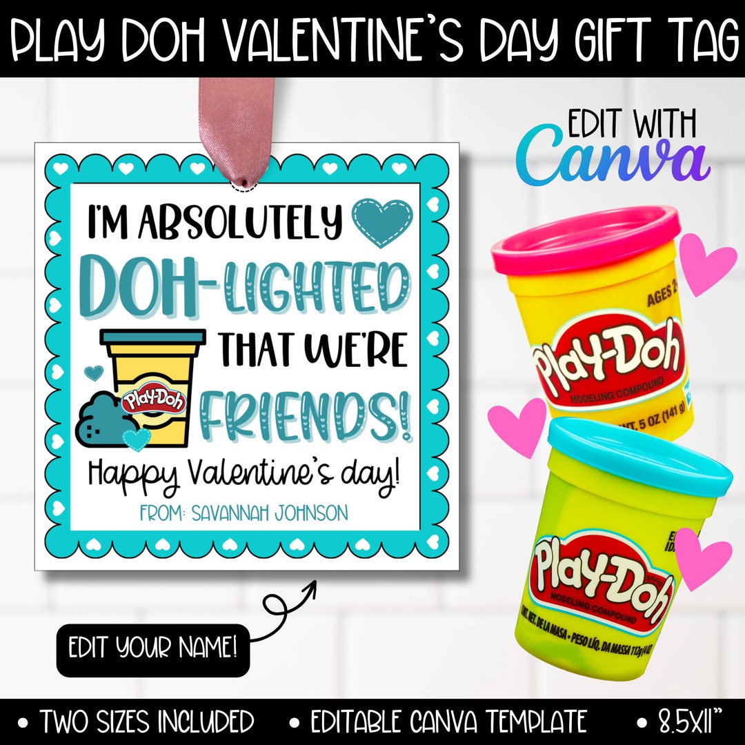 Valentine's Day Play-doh Treat Goodie Bags Tag, Play Dough Boys Girls ...