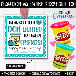 Valentine's Day Play-doh Treat Goodie Bags Tag, Play Dough Boys Girls ...