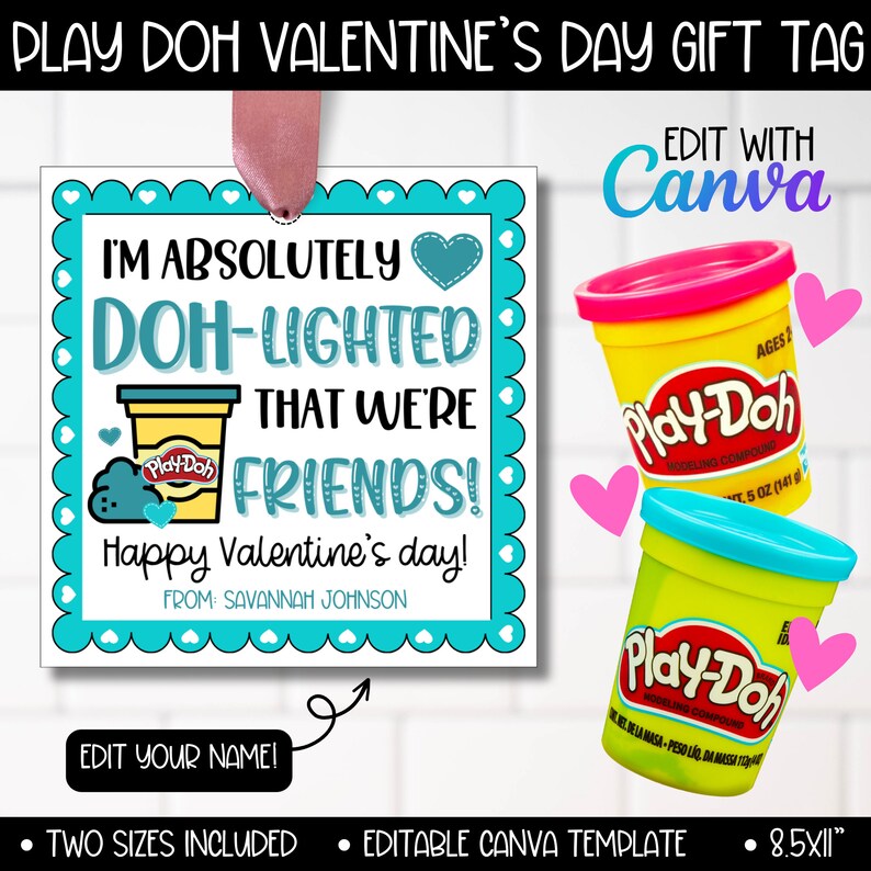 Valentine's Day Play-doh Treat Goodie Bags Tag, Play Dough Boys Girls ...