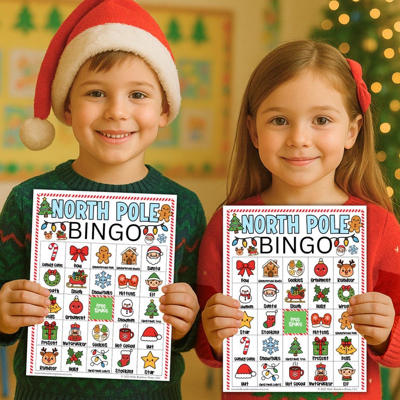 Christmas BINGO Game for Kids, North Pole Elf Classroom Bingo Group ...