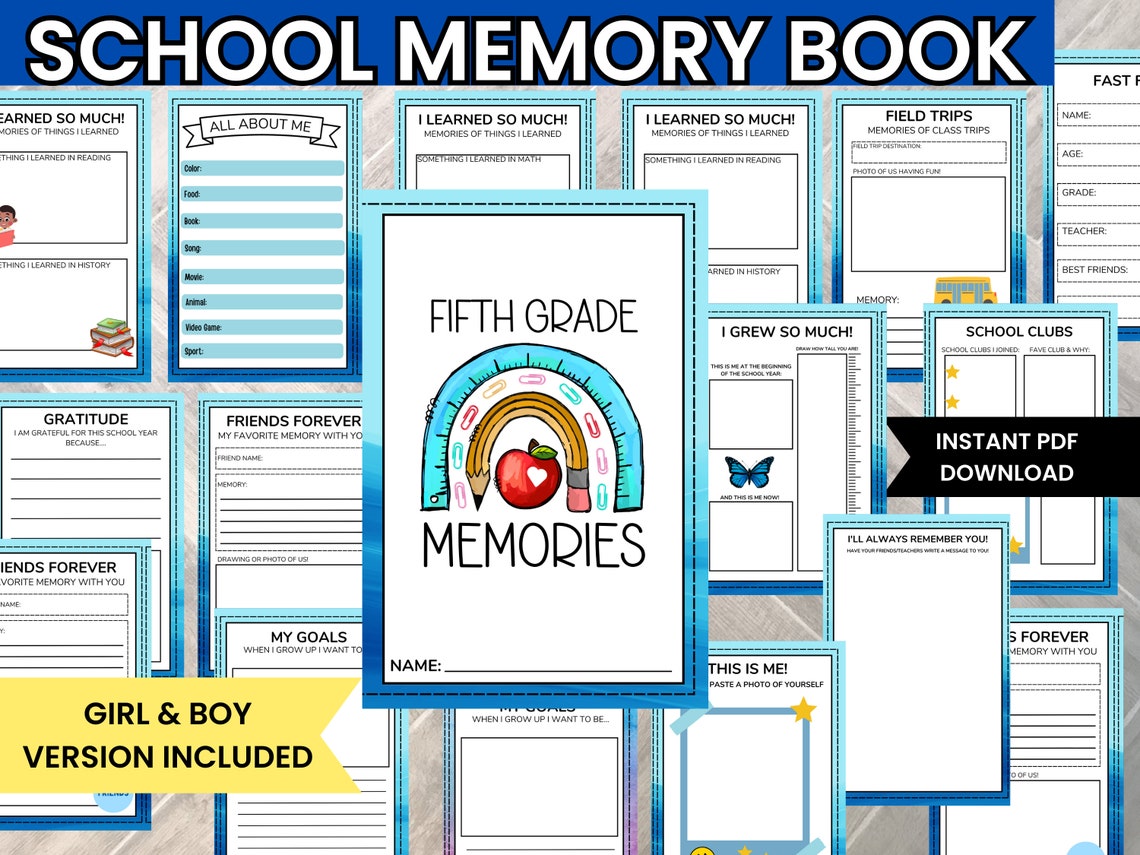 Fifth Grade Memory Journal | 5th Grade Memory Book | Elementary School ...