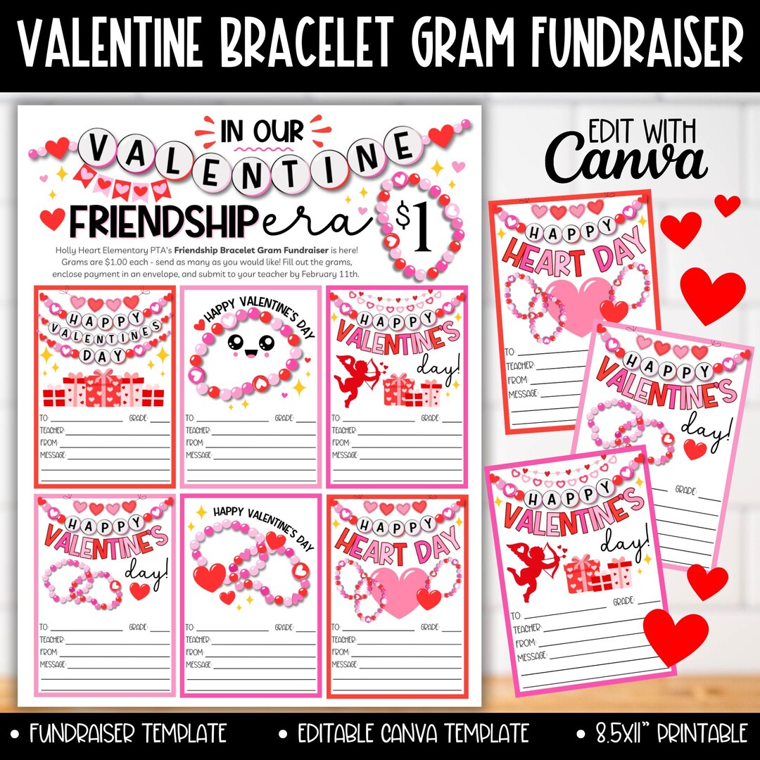 Valentine's Day Friendship Bracelet Grams Fundraiser Flyer Template ...