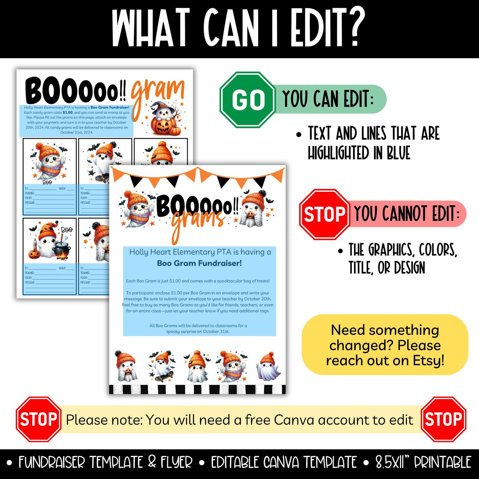 PTA PTO Halloween Boo Gram Fundraiser Flyer Bundle Template, Boo Grams ...