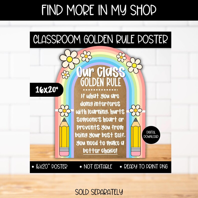 Boho Library Golden Rule Poster, Librarian Quote Decor Sign, Library ...