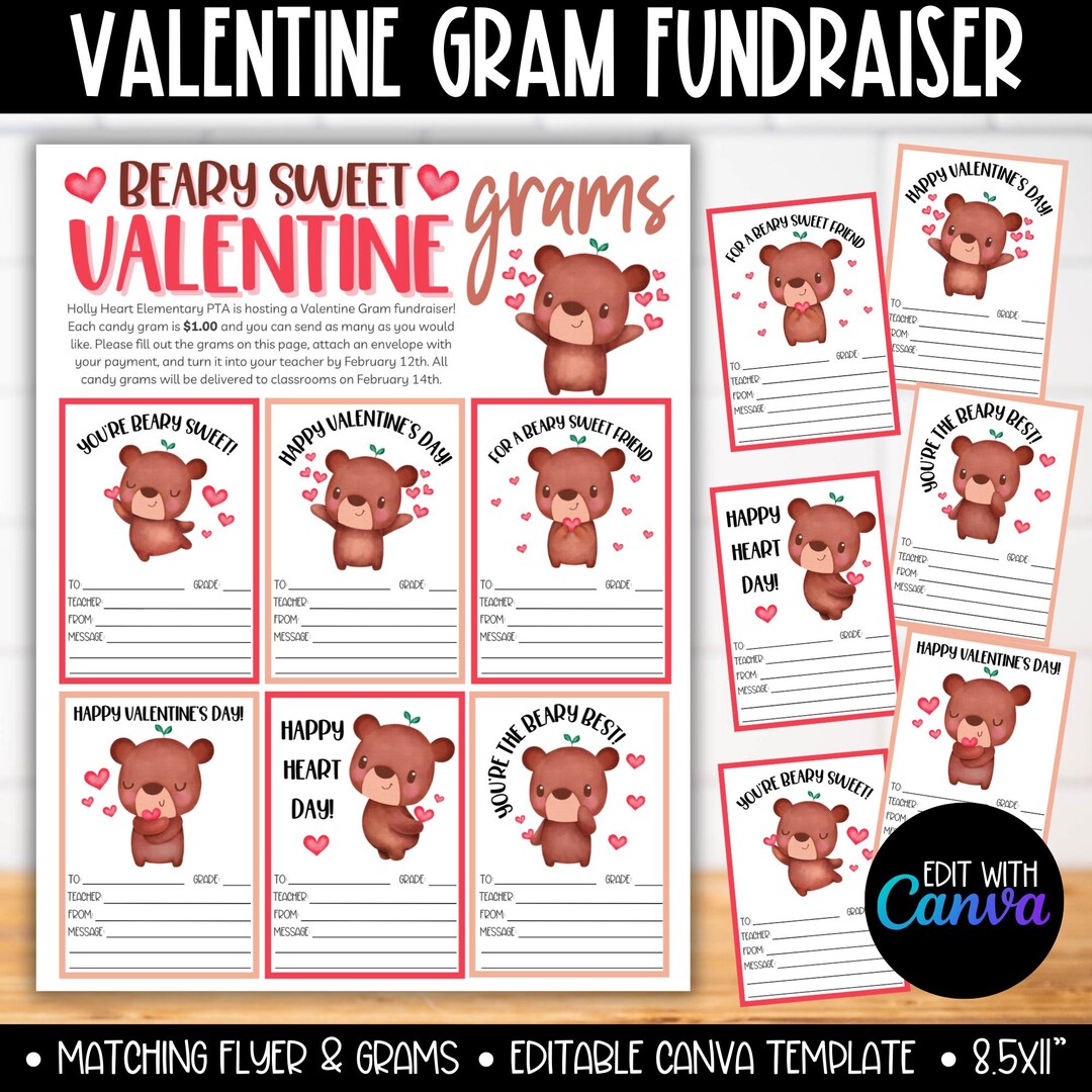 Valentine's Day Gram Fundraiser Flyer Bundle, Beary Sweet Candy Grams ...