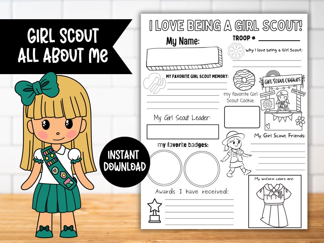 2024 Girl Scout All About Me Coloring Activity Printables, Troop Leader ...