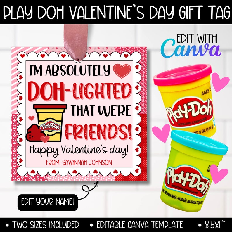 Valentine's Day Play-doh Treat Goodie Bags Tag, Play Dough Boys Girls ...