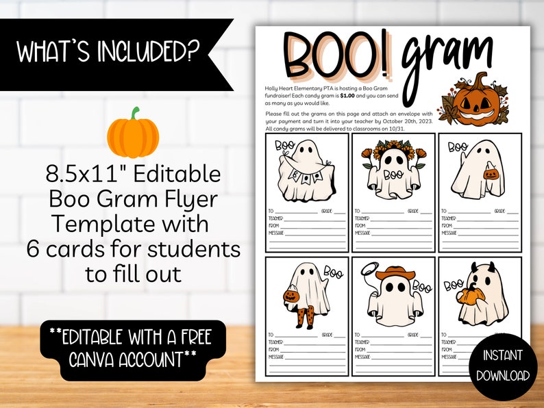 PTA PTO Spooky Boo Gram Fundraiser Flyer Template School - Etsy
