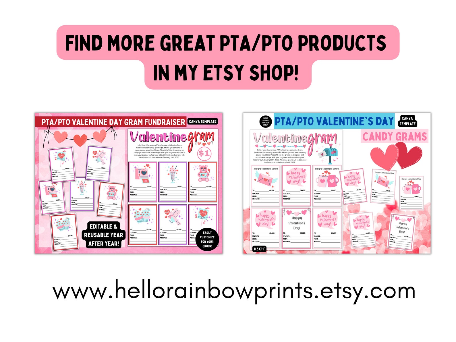 PTA PTO Valentine's Day Candy Gram School Fundraiser Flyer Template ...