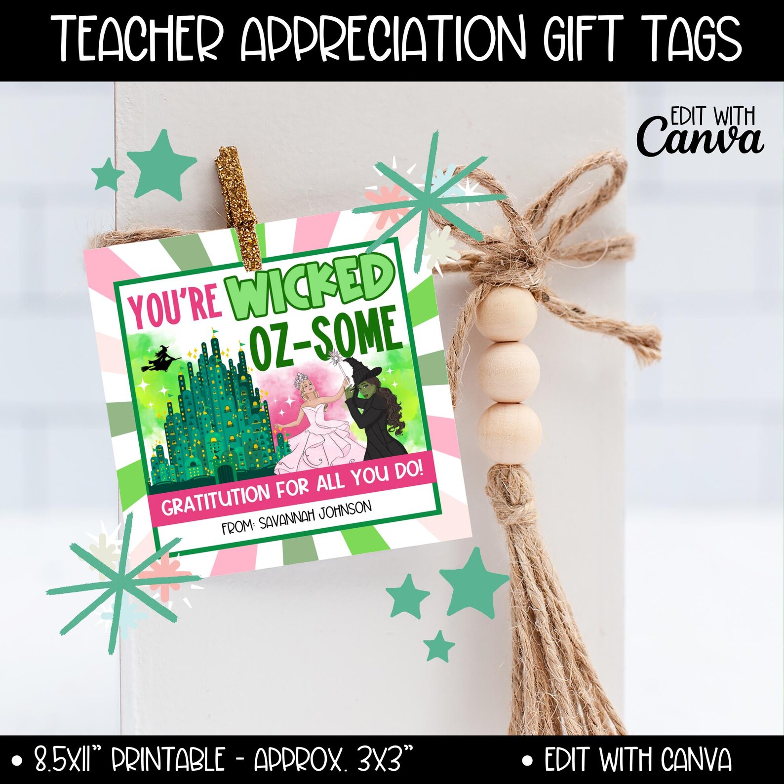 Wicked Thank You Gift Tags Template, Oz Theme Editable Appreciation Tag ...