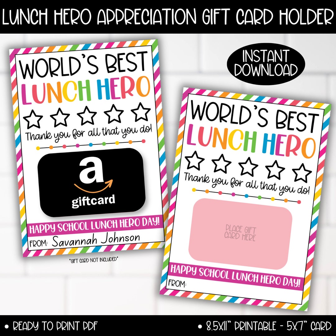 School Lunch Hero Appreciation Day Gift Card Holder, School Lunch Lady ...