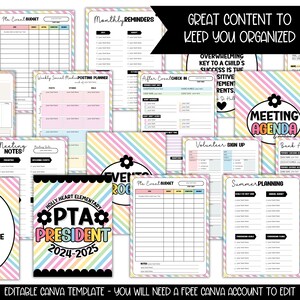 Editable PTA President Planner Canva BUNDLE, Membership Forms ...