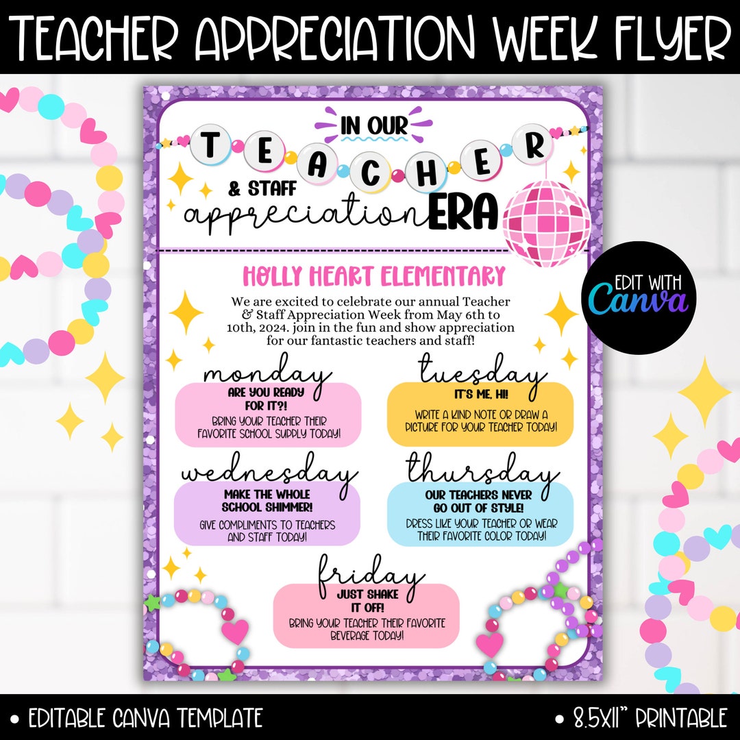 Teacher Staff Appreciation Week Pop Star Flyer, Editable Thank You ...