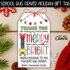 School Bus Driver Christmas Gift Tag Card, Editable Busdriver Holiday ...