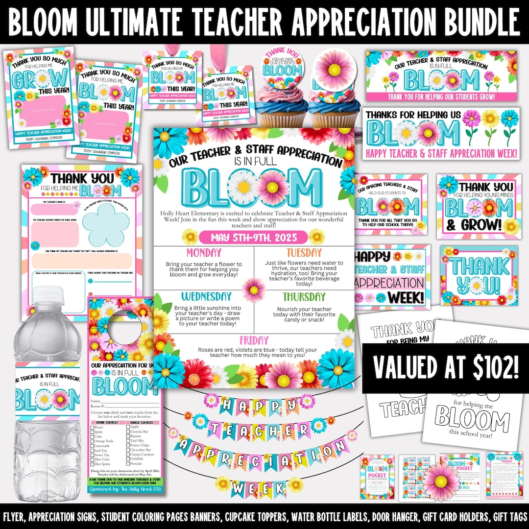 Bloom Flower Teacher Staff Appreciation Week Theme Flyer Poster Sign ...