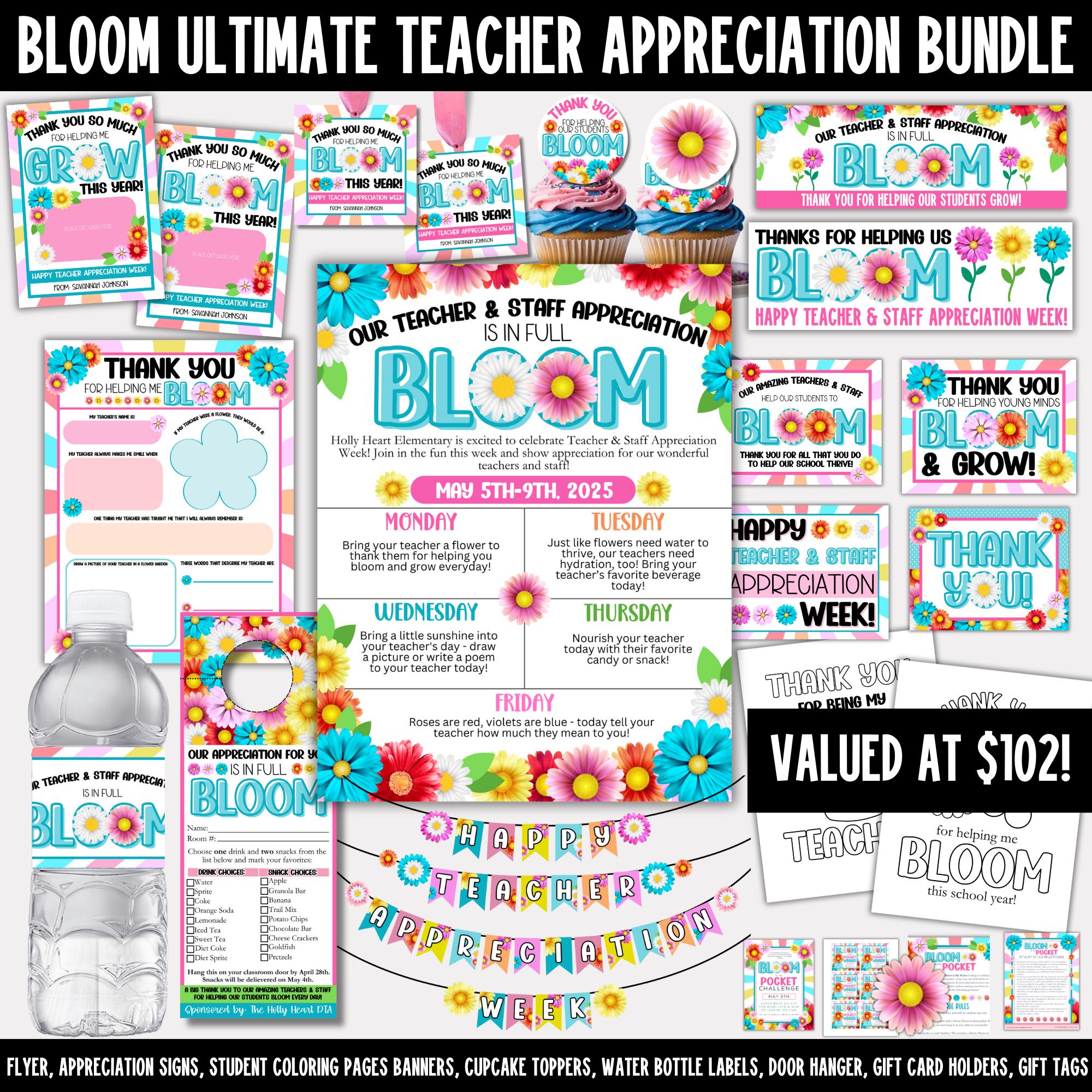 Bloom Flower Teacher Staff Appreciation Week Theme Flyer Poster Sign ...