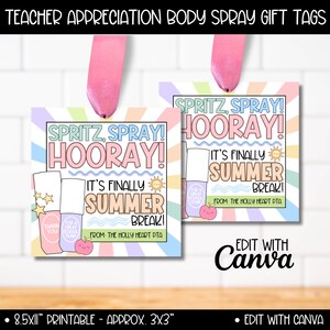 Teacher Staff Appreciation Scent Body Spray Purfume Gift Tag, Spritz ...