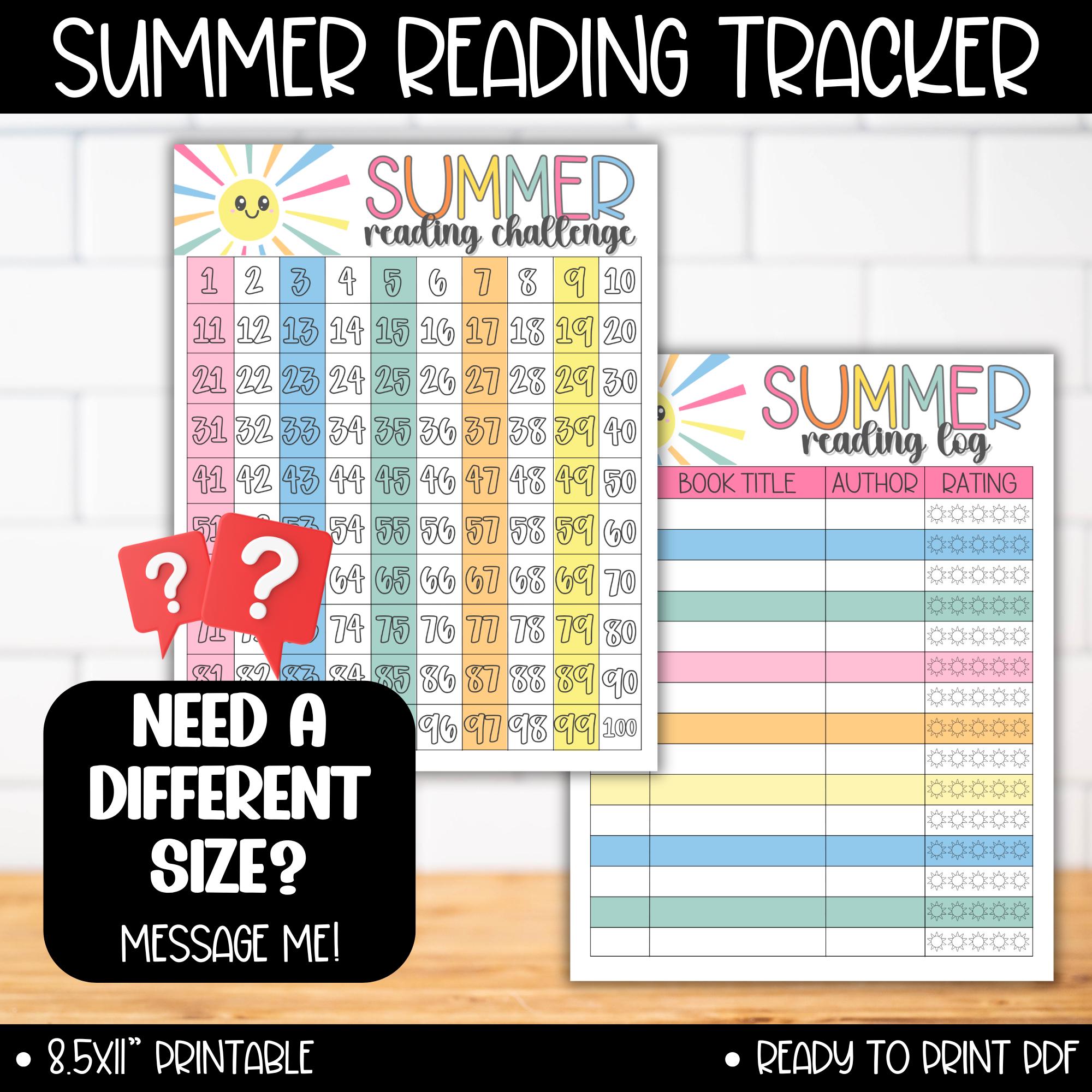 Summer Reading Log Challenge Chart for Kids, Reading Reward System ...
