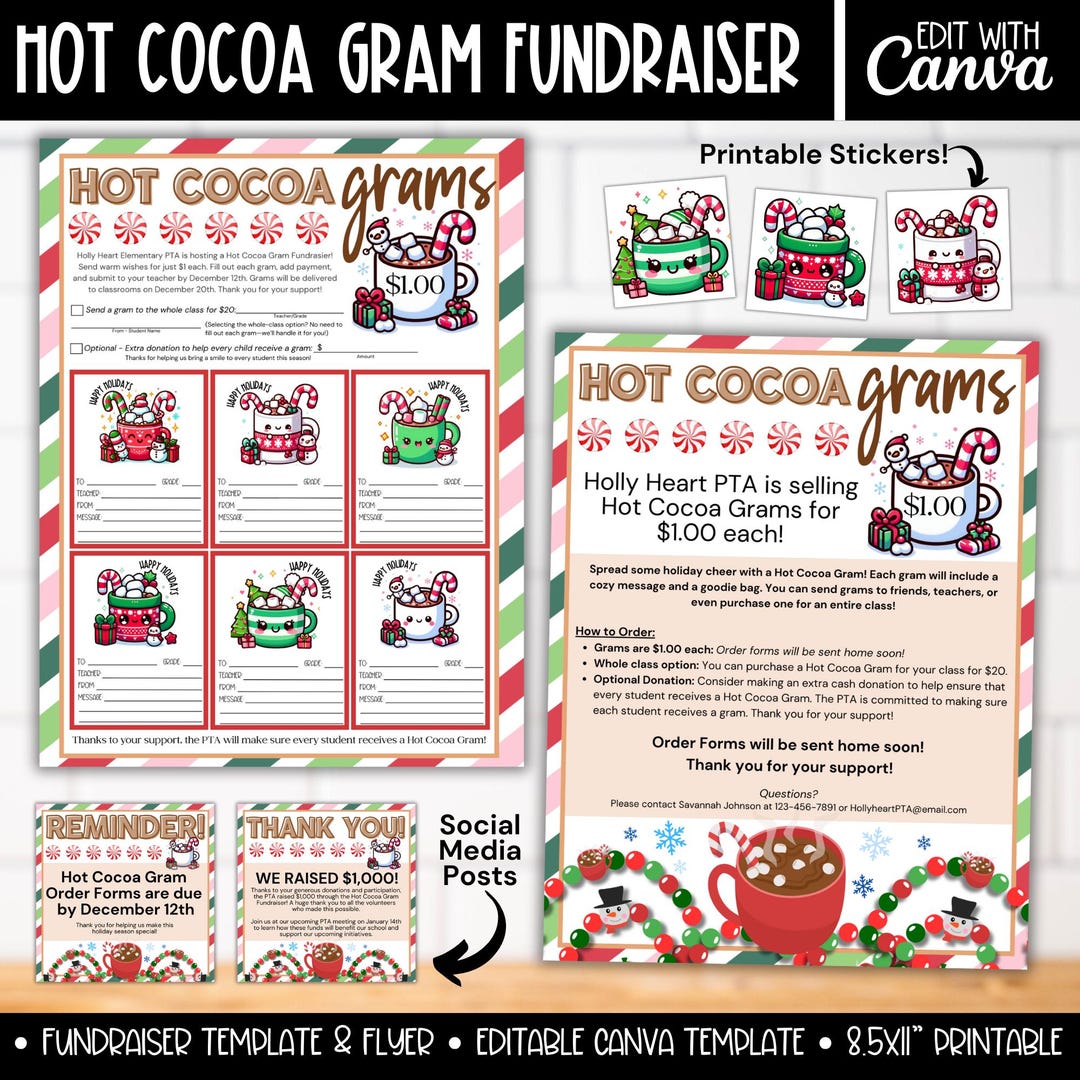 Hot Cocoa Gram Fundraiser Flyer Order Form, Candy Cane Grams, Christmas ...