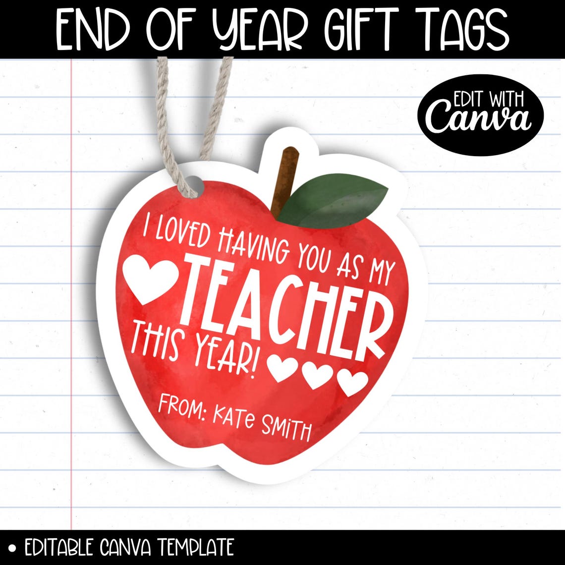 End of Year Teacher Staff Appreciation Apple Gift Tag, Last Day School ...
