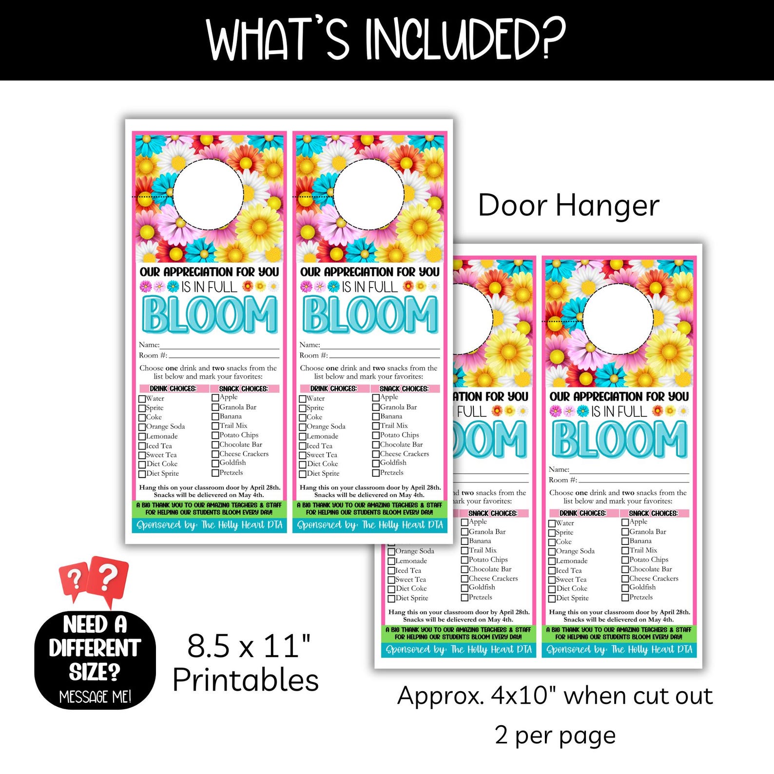 Bloom Flower Teacher Staff Appreciation Week Snack Food Door Hanger ...
