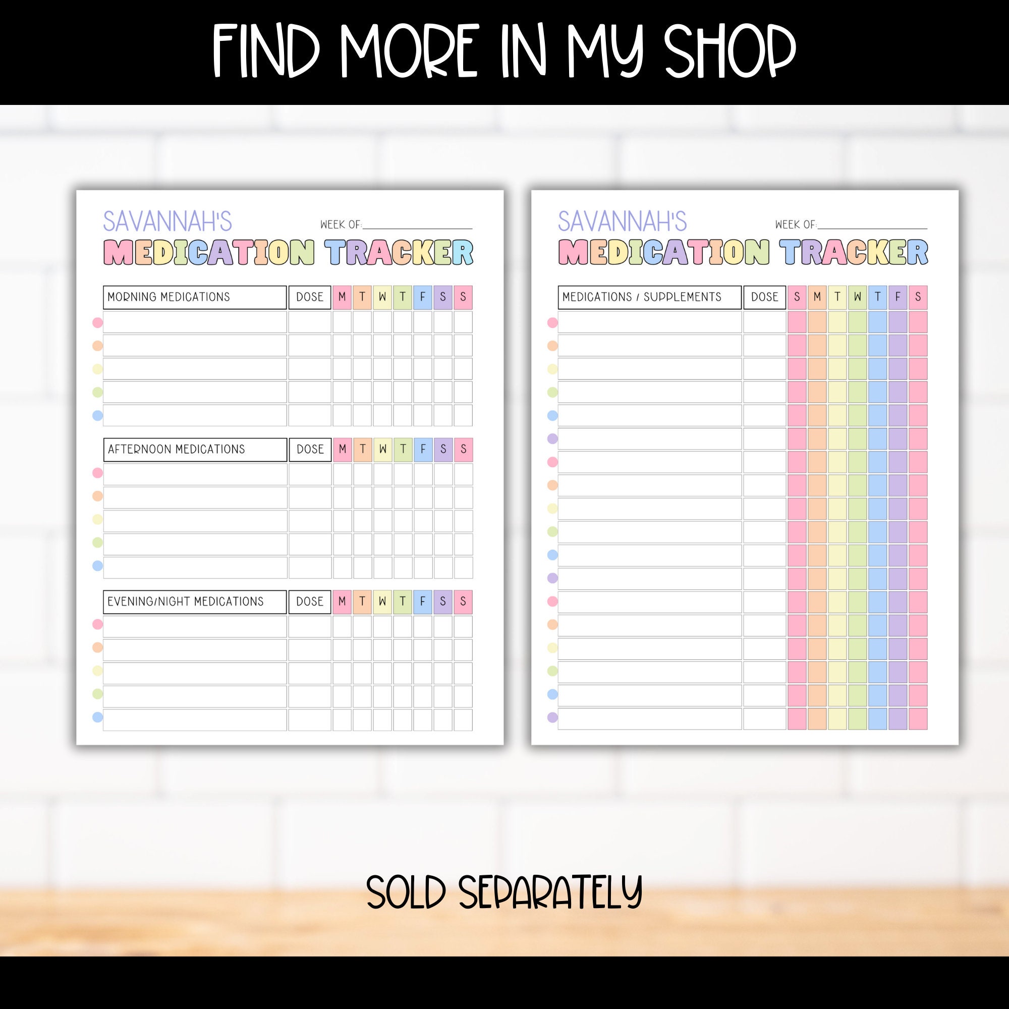 Medication Supplement List Tracker Log Chart Printable Template ...