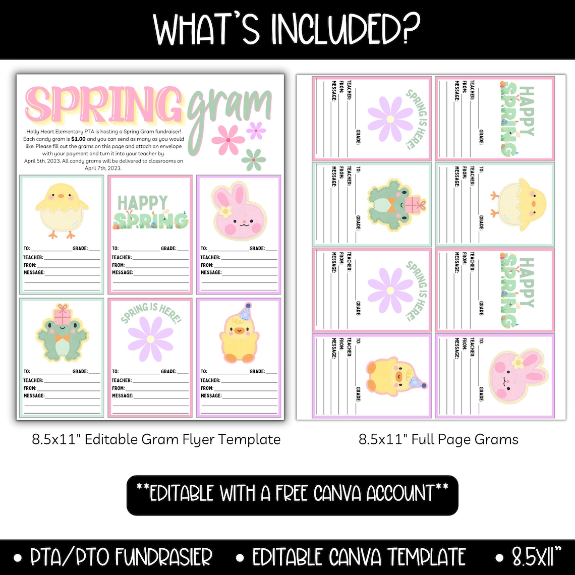 PTA PTO Spring Candy Grams Template Fundraiser, Bunny Grams, Easter ...