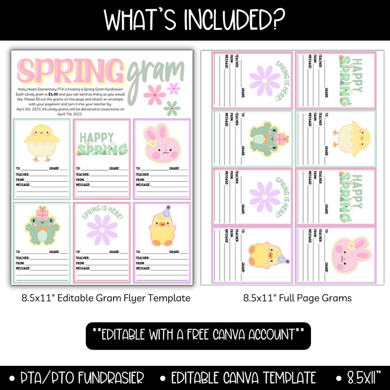 PTA PTO Spring Candy Grams Template Fundraiser, Bunny Grams, Easter ...