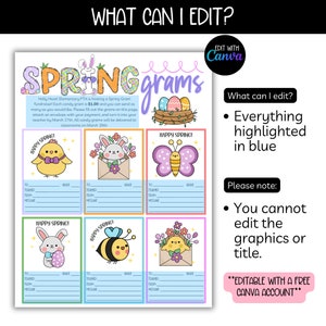 PTA PTO Spring Candy Grams Template Fundraiser, Bunny Grams, Easter ...