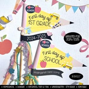 2024-2025 First Day of School DIY Flag, Cute Pencil Printable Pennant ...