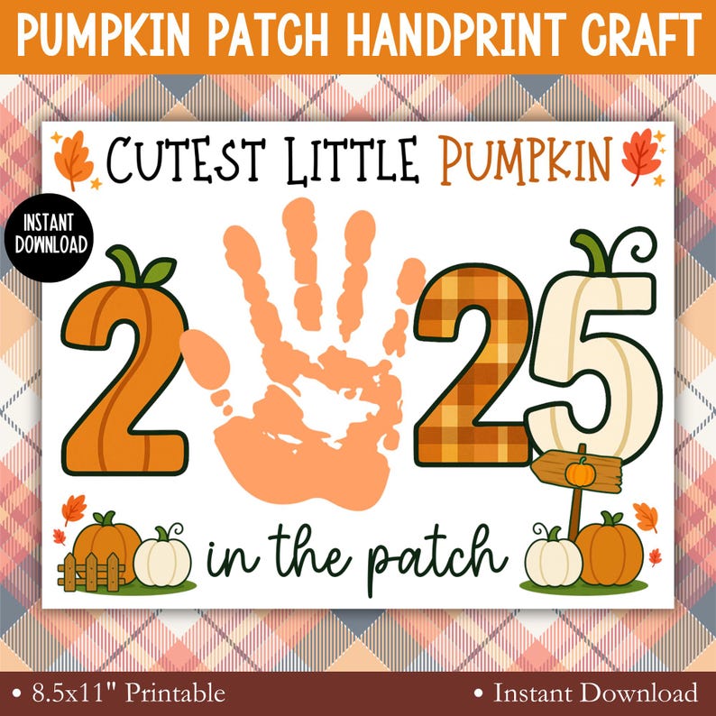 Pumpkin Patch Fall Handprint Craft Printable 2025, Thanksgiving Toddler ...