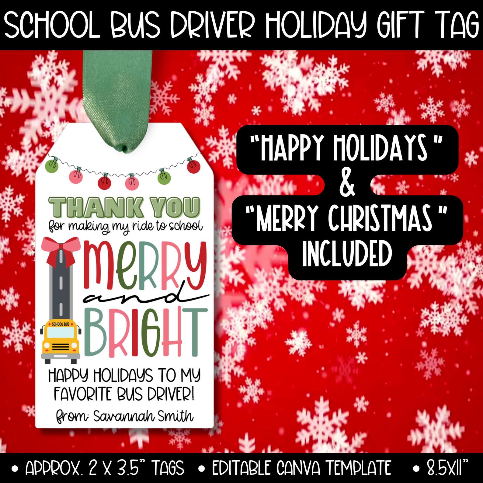 School Bus Driver Christmas Gift Tag Card, Editable Busdriver Holiday ...