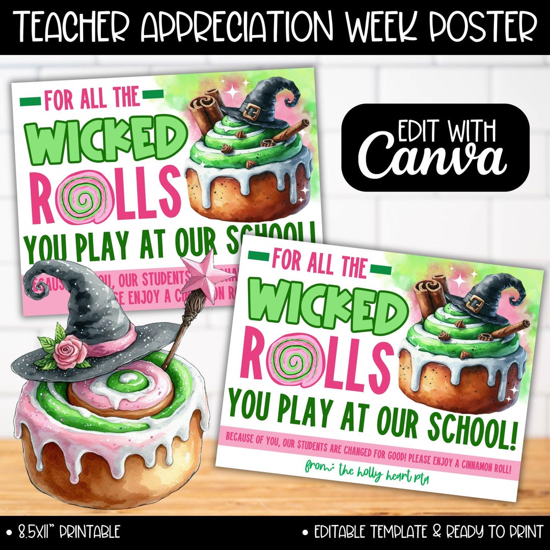 Wicked Cinnamon Roll Teacher Appreciation Week Theme Poster Sign, Sweet ...