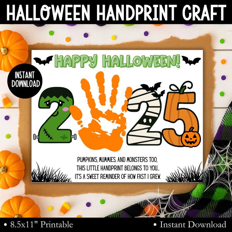 Halloween Pumpkin Monster Handprint Craft 2025, Preschool Hand Art Poem ...