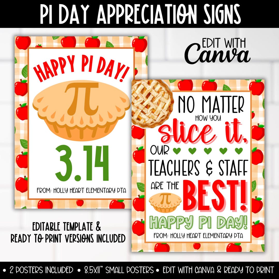 Editable Pi Day 3.14 Teacher Appreciation Printable Sign Posters ...